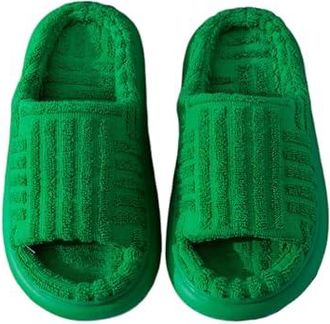 Generic Chaussons Femme Terry &Eacute;pais &agrave; Coutures c&ocirc;tel&eacute;es Slide &Agrave; Doigts Ouverts avec Semelle &Eacute;paisse Anti-D&eacute;rapante, Chausson Maison Vert Vif Tendance pour Int