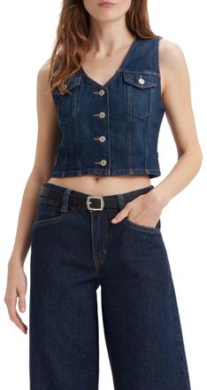 Levi's Damen Bella Denim Corset Hemd mit Button-Down-Kragen, Dark Side Scrape, XS