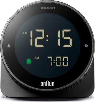 Braun Digitalwecker mit Schlummerfunktion, negativer LCD-Anzeige, drehbarer Lünette für schnelle Zeiteinstellung, Crescendo-Piepton-Alarm in Schwarz, Modell