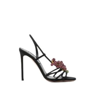 Aquazzura Femme, Chaussures, Noir, Taille: 39 1/2 EU Sandales &agrave; Talons et Brides Orn&eacute;es de Perles