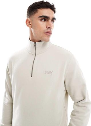 Superdry Essential - Sweat-shirt à logo avec col boutonné - Beige taupe clair-Neutre
