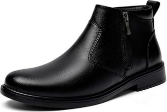 Generic Bottines Chelsea décontractées classiques confortables à enfiler en cuir véritable pour homme, Peluche noire, 40 2/3 EU