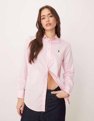 Polo Ralph Lauren Chemise classique en serg&eacute; de coton &agrave; logo embl&eacute;matique - Rose