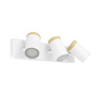 Eglo Plafonnier Consuma, 3 spots orientables, lampe de plafond pour salle de bains, luminaire en bois et acier blanc, douille GU10, IP44