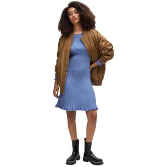 HUGO BOSS Strickkleid f&uuml;r Damen, Rundhalsausschnitt, Lang&auml;rmlig (Leuchtendes Blau)