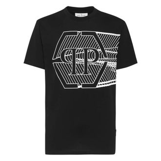 Philipp Plein Rundhals-T-Shirt SS mit Totenkopf & Knochen-Motiv - - Tops - Herren - Schwarzk - S