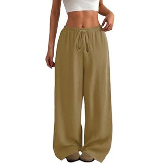 Generic Pantalon d&eacute;contract&eacute; pour femme - Couleur unie - &Eacute;corce - Taille haute - Coupe large - Grande taille, kaki, XXL