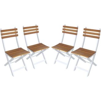 Sweeek 4er-Set zusammenklappbare Gartenstühle aus Akazienholz Weiß / Naturfarben - Sweeek