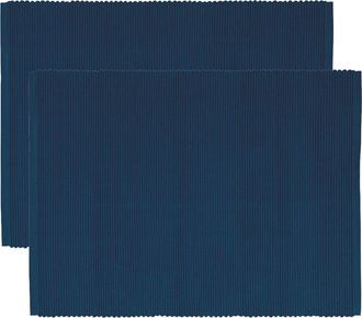 Linum Uni 2-er Pack Tischsets f&uuml;r Esstisch 35x46 cm, 100% Gerippte Baumwolle, Maschinenwaschbar, Indigoblau