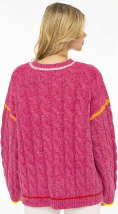 Zwillingsherz Strickpullover Colourful Cable Zopfmuster, Neondetails, oversize, Rundhals, &uuml;berschnittene Schulter