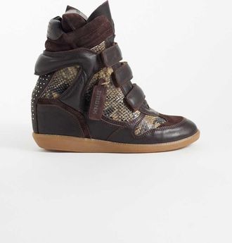 Bronx Jae-yy baskets compens&eacute;es en daim &agrave; imprim&eacute; serpent marron fonc&eacute;-Noir