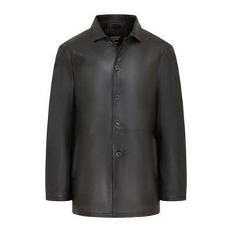 Infinity Leather Herren schwarze Lederjacke mit langem Kragen - Charles