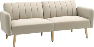HOMCOM Homcom - Canap&eacute; convertible 2 places design scandinave dossier inclinable 3 positions pieds bois tissu aspect lin beige