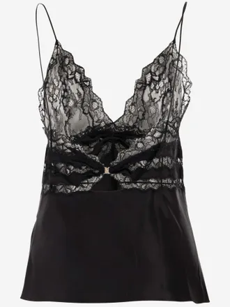 Saint Laurent Womens Fluid Viscose Blend Top Black Polyamide Tops