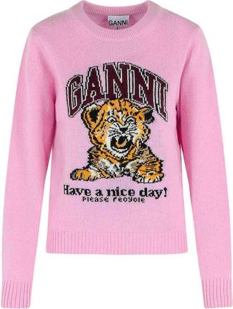 Ganni Pull Col Rond - Couleur Chair