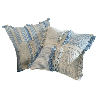 Loberon Kissenh&uuml;lle 2er Set Ciel dAzur - Verschiedene Webarten - Verspielte Fransendetails - Rei&szlig;verschluss auf der R&uuml;ckseite - Kissenbezug - Baumwolle, Creme