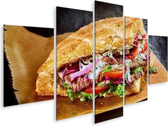 Islandburner Bild auf Leinwand T&uuml;rkischer D&ouml;ner Kebab Auf Golden Ger&ouml;steten Pita Brot Wandbild Poster Kunstdruck Bilder