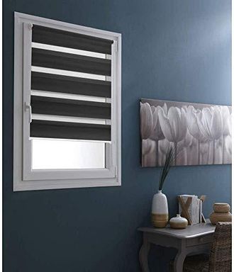 Madéco Easy Doppellagiger Rollo Kohlengrau - B65 x H90cm - Duo Rollo - Mit oder ohne Bohren, GF7996065090, b65 x h90cm (gewebe b61cm)