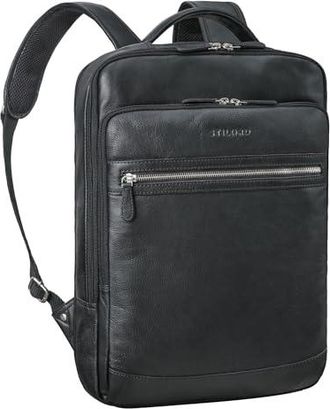 STILORD Banks Grand Sac a Dos Femme et Homme Cuir Moderne Backpack pour Travail College Voyage Sac à Dos Ordinateur 15.6 Pouces en Cuir Veritable, Couleur:noi