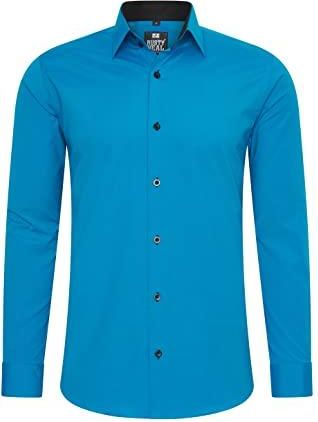 Rusty Neal Chemise pour homme - Coupe ajustée - Manches longues - Stretch - Contraste - Chemise daffaires - Chemise décontractée, pétrole, M