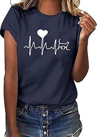 Generic T-shirt d&eacute;t&eacute; &agrave; manches courtes pour femme - T-shirt basique &agrave; manches courtes - Haut d&eacute;t&eacute; tendance pour femme et adolescente - Haut basique, Marine, M