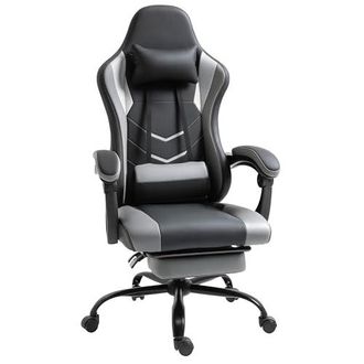 Vinsetto Ergonomischer Gaming Stuhl B&uuml;rostuhl Schreibtischstuhl, Drehstuhl H&ouml;henverstellbar, Verstellbares Lendenkissen mit Fu&szlig;st&uuml;tzen Schwarz 62x52x128 cm