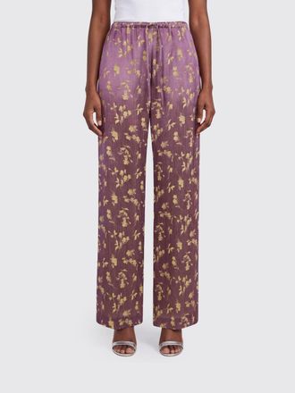 Dries Van Noten Pantalon palazzo en satin &agrave; imprim&eacute; floral avec cordon de serrage