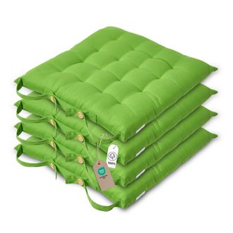 Homescapes 4er Set Stuhlkissen 40x40 cm gr&uuml;n - Sitzkissen Outdoor/Indoor mit Baumwollbezug, Sitzpolster waschbar und Oeko-TEX-Zertifiziert f&uuml;r Esszimmer-, K&uuml;chen