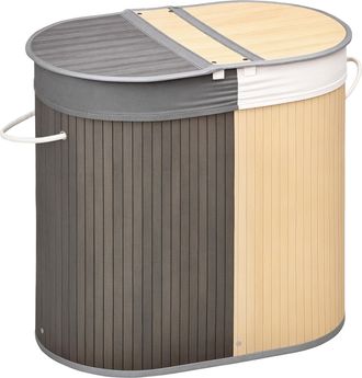 HOMCOM Bambus W&auml;schekorb mit Deckel 100L W&auml;schesammler mit Griffen, 2 herausnehmbarer W&auml;schesack, W&auml;schesortierer W&auml;schebox f&uuml;r Waschk&uuml;che, Badezimmer, Schla