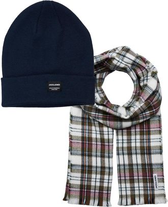Jack & Jones JACK&JONES Mens Jacfrost DNA and Scarf Giftbox Hat, Navy Blazer/Pack:Black Beanie, ONE Size
