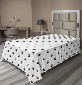 Abakuhaus Ying Yang Bettlaken, Tupfen Yin Yang, weiches bequemes oberes Bettlaken dekoratives Bett 1 St&uuml;ck, 190 cm x 100 cm, Wei&szlig; schwarz