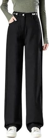 Generic Jean pour femme avec doublure en polaire - Chaud - Baggy - Pantalon dhiver - Taille haute - Jambe droite - Pantalon droit - Pantalon en denim d&eacute;contra