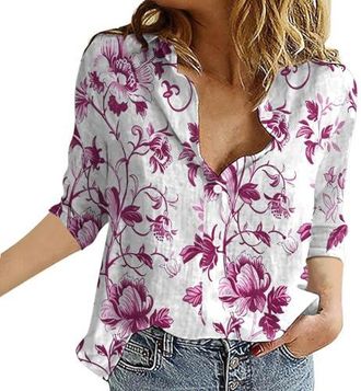 Generic Chemises &agrave; manches longues en coton et lin pour femme - Hauts d&eacute;t&eacute; boh&egrave;me pour femmes - T-shirts unis Linentops pour sorties, chemisiers, taille 48, t