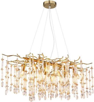 Globo Lighting Lustre suspension lampe suspendue cristaux de verre dor&eacute; ambre clair H 120 cm