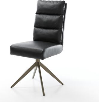 DELIFE Drehstuhl Pela-Flex Echt-Leder Schwarz Kreuzgestell breit Effektfinish Titan 360&deg; drehbar Wippfunktion Taschenfederkern, Esszimmerst&uuml;hle