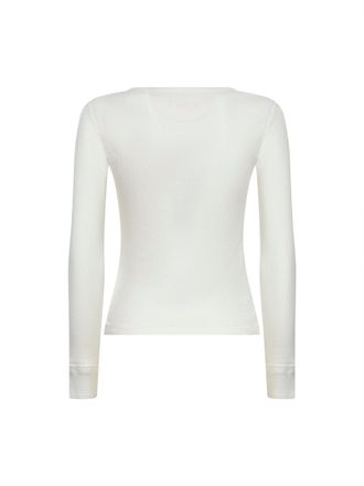 Chlo&eacute; Womens Milk Ribbed Jersey Henley T-Shirt Ivory Cotton T-Shirts & Jerseys