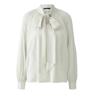 Oui Satin-Bluse mit Schleife - - Blouses & Shirts - Damen - Wei&szlig; - XS