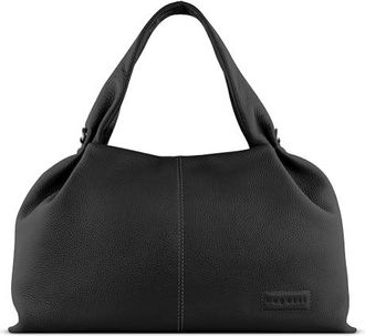 Bugatti Elsa Sac à bandoulière en cuir de vachette, sac à main pour femme avec anse et bandoulière, noir