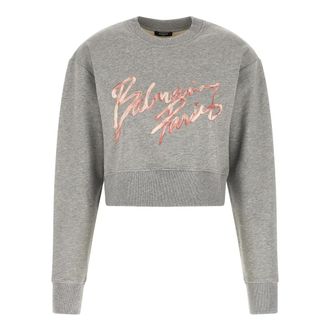 Balmain Cropped Baumwoll-Sweatshirt mit Print - - Sweatshirts & Hoodies - Damen - Grau - M