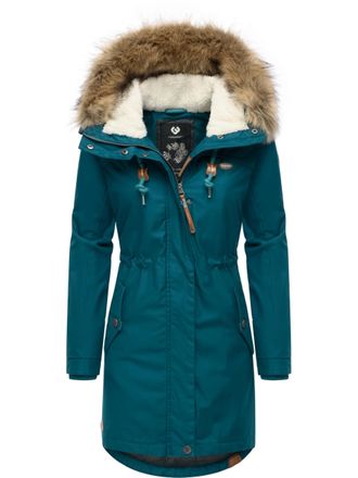 Ragwear Damen Wintermantel Warmer Parka lang mit abnehmbarem Kunstfell Tawny Intl Dark Green22 Gr. S