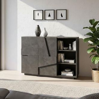 Dmora Kommode Salvo, multifunktionales Wohnzimmer-Buffet, 2-t&uuml;riges Wohnzimmer-Sideboard, 100 % Made in Italy, 121 x 38 x 86 cm, Schiefer