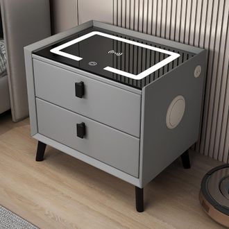 Generic Intelligenter Nachttisch Beistelltisch, Kabelloses Ladegerät, Verstellbare LED-Leuchten, Bluetooth-Lautsprecher, 2 USB-Anschlüsse, 2 Schubladen, Schla