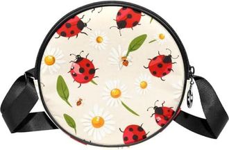 Generic Petit sac &agrave; bandouli&egrave;re rond pour femme, motif marguerite, avec fermeture &eacute;clair, bretelles r&eacute;glables, style d&eacute;contract&eacute;, pour femmes et filles