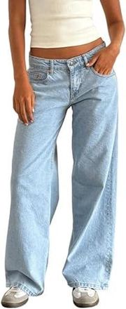 Generic Y2K - Jean ample taille basse pour femme, pantalon décontracté en denim coupe ample, streetwear, jambe droite et large, pantalon boyfriend ample avec 
