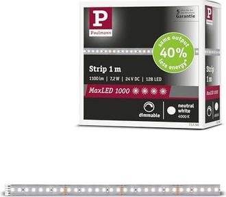 Paulmann 71250 MaxLED 1000 LED Strip Neutralwei&szlig; Einzelstripe 1m 7,2W 1100lm/m 128 LEDs/m 4000K