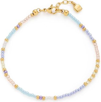Leonardo Armband Ciao Calypso - Arm-Kette aus goldfarbenem Edelstahl - Miyuki Glas-Perlen in blau, lila, gold und wei&szlig; - 17,5-19,5 cm L&auml;nge - Geschenk Damen Sc