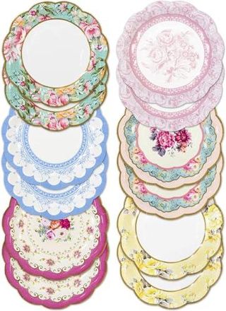 Talking Tables Lot de 12 - 17cm, Assiettes en Papier, Style Ancien, Motifs Florale | Parfait pour Anniversaire, Baby Shower, Mariage