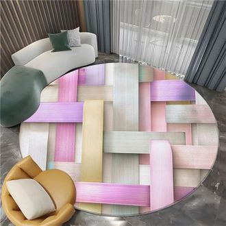 Generic Couleur Contemporain Tapis Rond Salon, Lignes Grilles Impression Tapis de Sol D&eacute;coration Antid&eacute;rapant pour Chambre Cuisine Balcon Terrasse Salle &agrave; Man