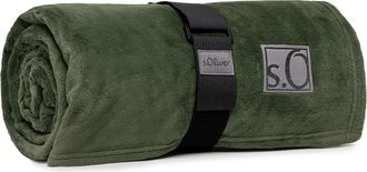 s.Oliver Kuschelsoft Decke 150x200 cm - flauschig, warm & waschbar, Kuscheldecke dunkelgrün Uni