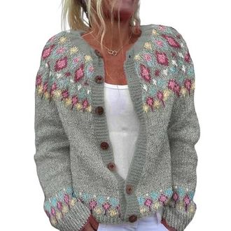 Generic Cardigan Noel Femme Grande Taille, Veste Chaude Femme Manche Longue D&eacute;contract&eacute; Avec Boutons Jacquard Manteaux Chic Elegant Doux Polyvalent No&euml;l Sweat
